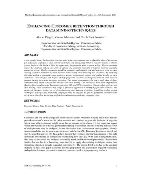 Pdf Enhancing Customer Retention Through Data Mining Techniques