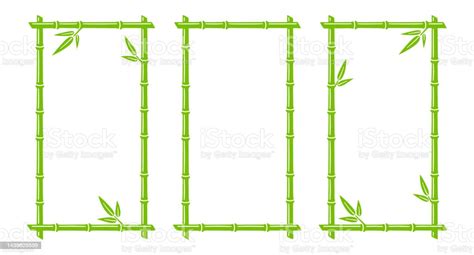 녹색 대나무 트렁크 사각형 프레임입니다 수직 자연 텍스트 상자 대나무 가지가 나뭇잎과 접해 있습니다 빈 프레임 템플릿입니다 흰색 배경에 격리된 벡터 그림 사탕수수에 대한