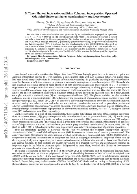 Pdf M Times Photon Subtraction Addition Coherent Superposition Operated Odd Schrh O Dinger
