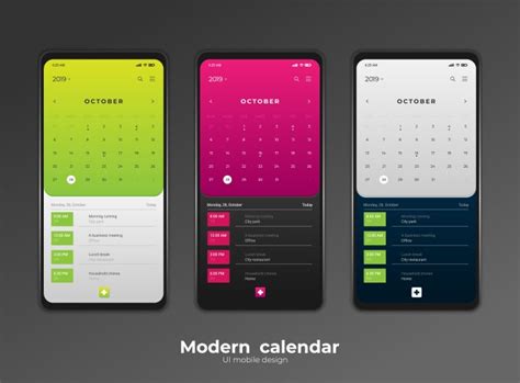 Calendar Mobile Apptasks Ui Ux Design Mockup Vector Image