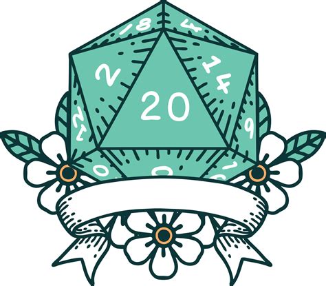 retro tattoo style natural 20 critical hit d20 dice roll 12078231