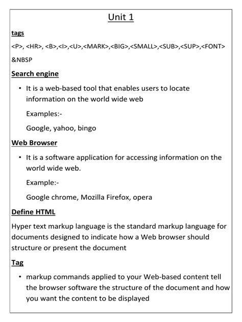 Unit 1 Tags Andnbsp Pdf Html Element Hyperlink