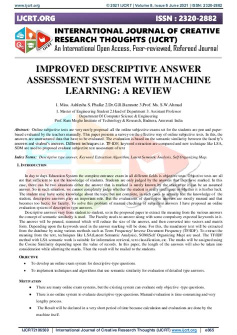 pdf improved descriptive answer assessment system with machine