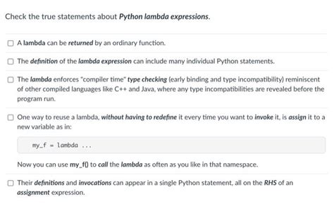 Solved Check The True Statements About Python Lambda