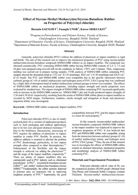 Pdf Effect Of Styrene Methyl Methacrylate Styrene Butadiene Rubber On Properties Of Poly Vinyl