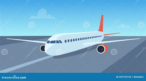 Passenger Airplane On Runway Front View Passenger Aircraft Takeoff