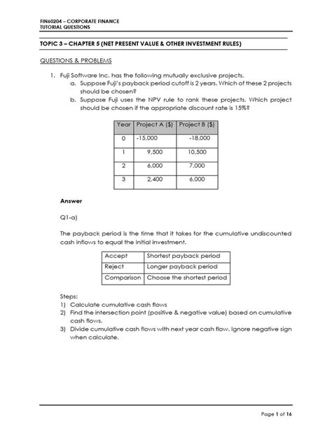 corporate finance tutorial 3 solutions pdf net present value