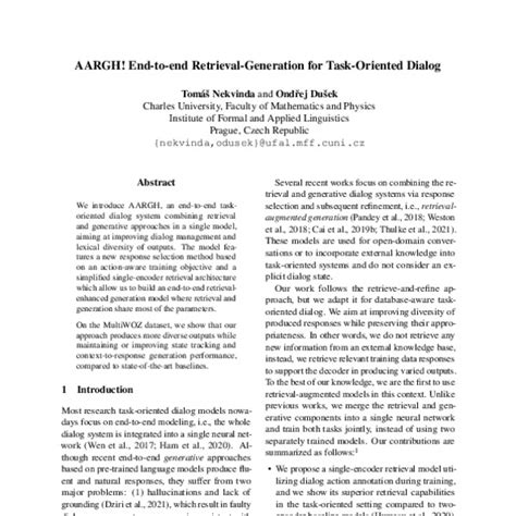 AARGH! End-to-end Retrieval-Generation for Task-Oriented Dialog - ACL Anthology