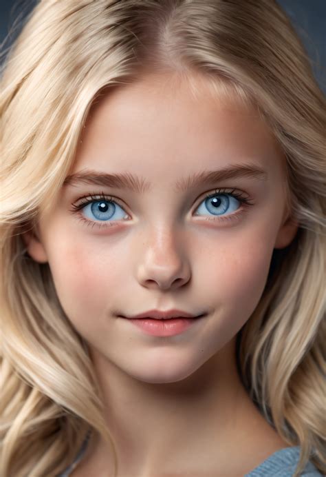 A Close Up Of A Young Girl With Blue Eyes And Blonde Hair Seaart Ai