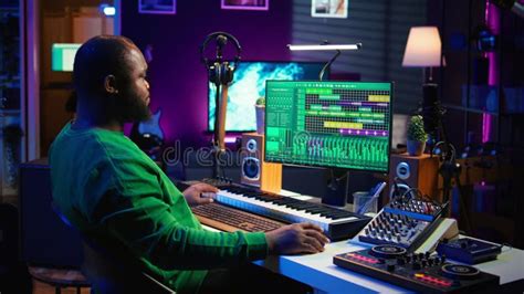 Artist Playing Electronic Piano Keyboard Notes And Recording Audio Files Stock Video Video Of