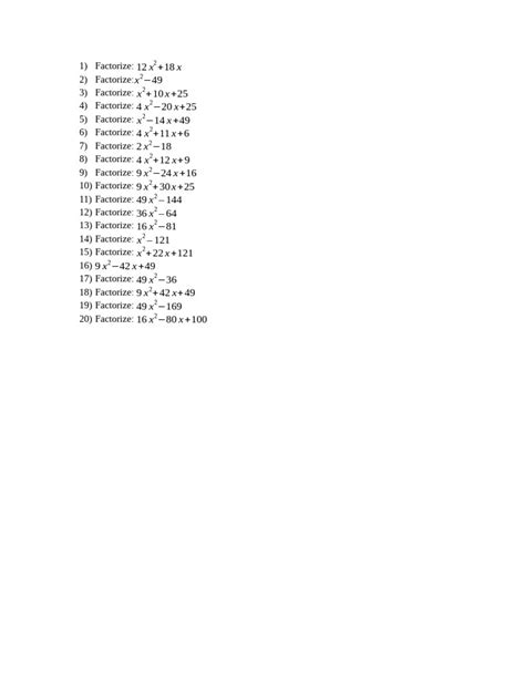 Factorization Questions Pdf