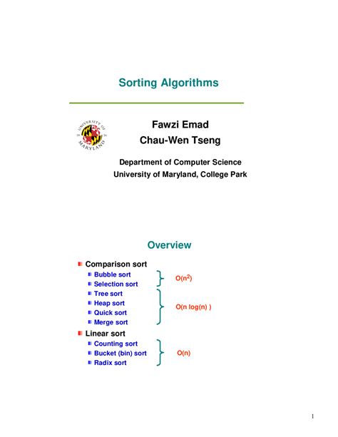 Sorting Algorithms Lecture Slides Cmsc 132 Docsity