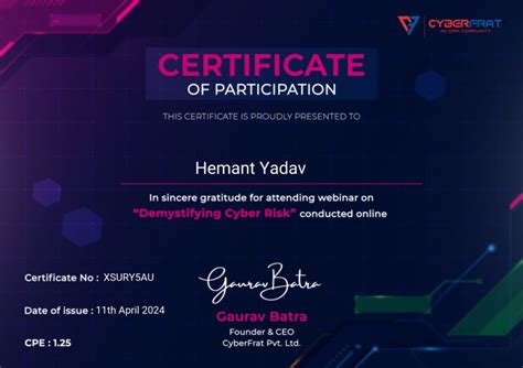Attended A Webinar On Cybersecurity Risk Management Hemant Yadav ⚡