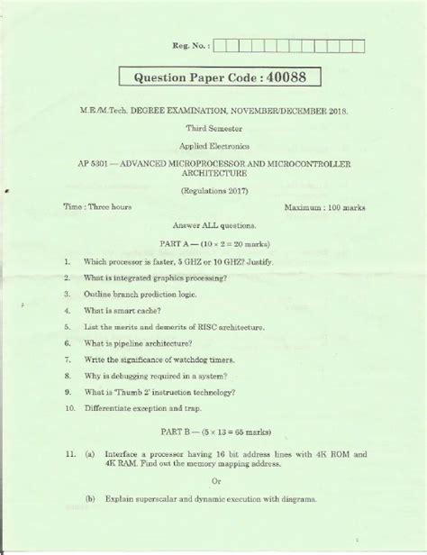 Anna University Ap 5301 Advanced Microprocessor And Microcontroller Architecture November
