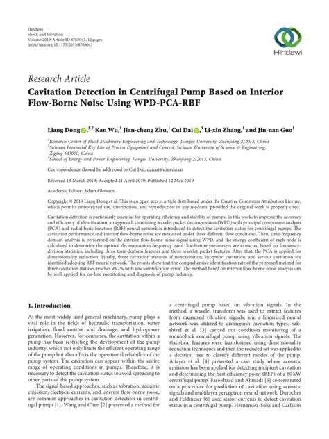 Pdf Cavitation Detection In Centrifugal Pump Based On Interior Flow
