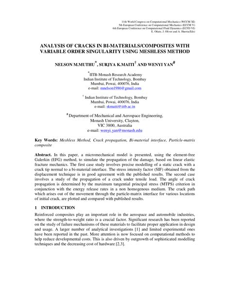 Pdf Analysis Of Cracks In Bi Materialscomposites With Variable Order