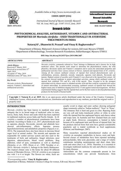 Pdf Phytochemical Analysis Antioxidant Vitamin C And Antibacterial