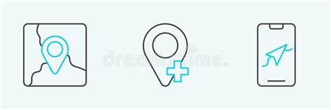 Set Line City Map Navigation Folded With Location Marker And Location Icon Vector Stock