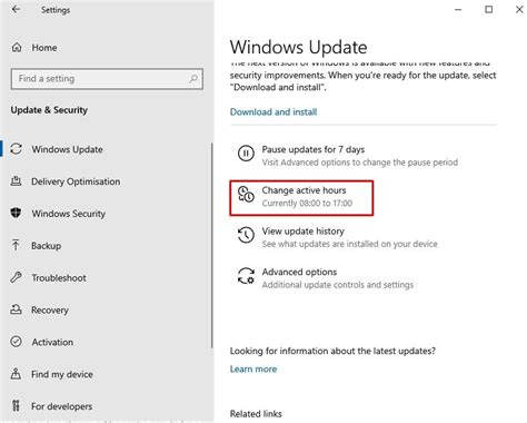 how to set active hours on windows 10 computer