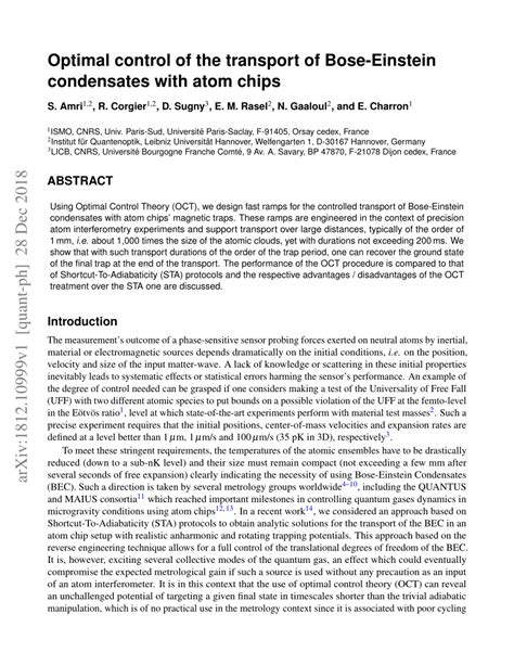Pdf Optimal Control Of The Transport Of Bose Einstein Condensates With Atom Chips