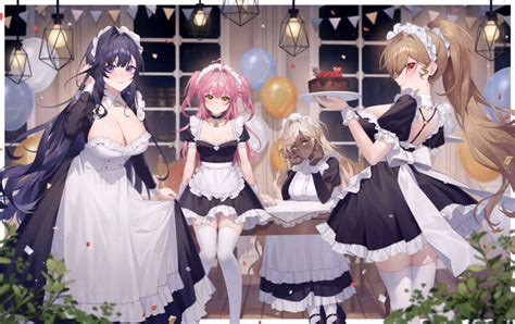 Wenz Original Commentary Request 4girls Apron Back Bow Balloon