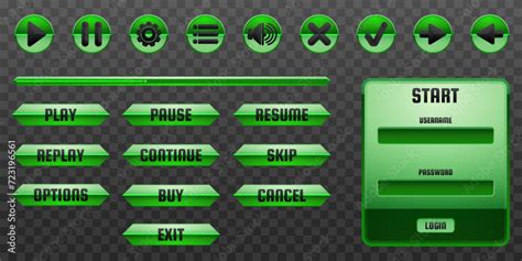 Neon Green Game Menu Interface Buttons And Panels Gui Elements Set For