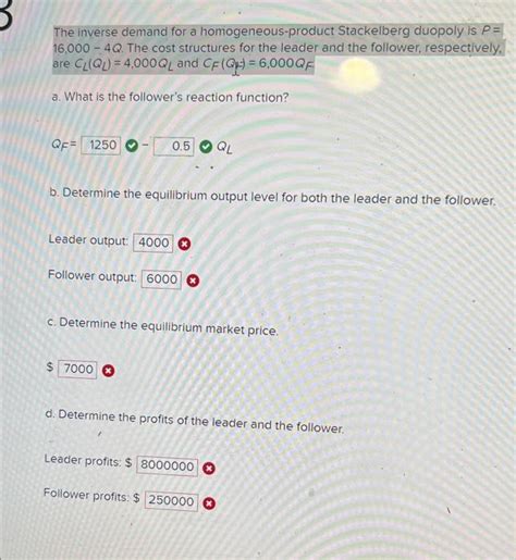 Solved B The Inverse Demand For A Homogeneous Product