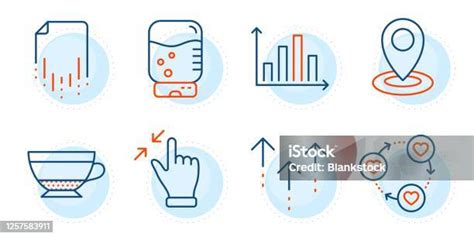 다이어그램 그래프 워터 쿨러 및 친구 커뮤니티 아이콘 세트 드라이 카푸치노 스 와이프 업 및 위치 표지판 벡터 그래프에 대한