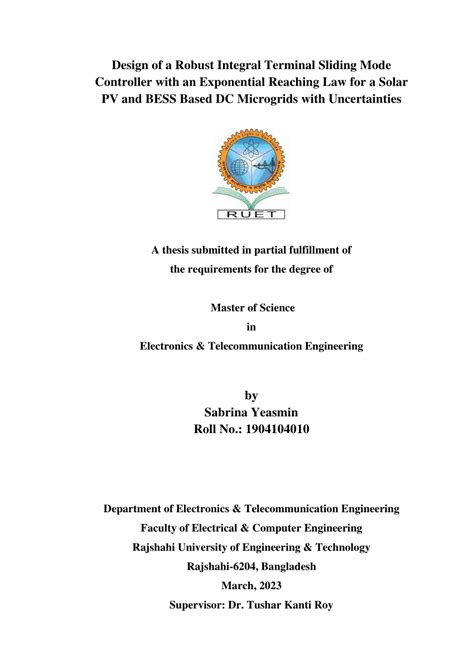 pdf design of a robust integral terminal sliding mode controller with