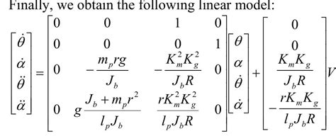 Lqr Control For Rotary Inverted Pendulum The Linear Model