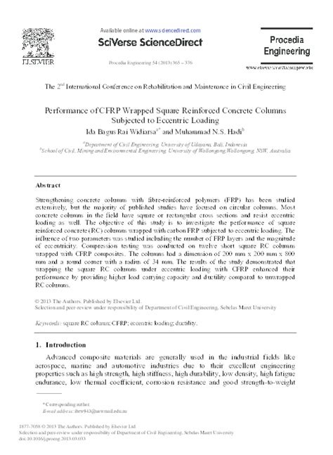 Performance Of Cfrp Wrapped Square Reinforced Concrete Columns Subjected To Eccentric Loading