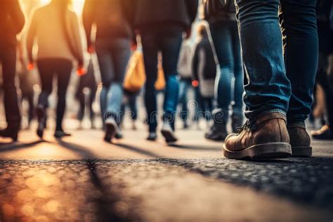 Group Of People Walking On The Crosswalk Neural Network Ai Generated Stock Illustration