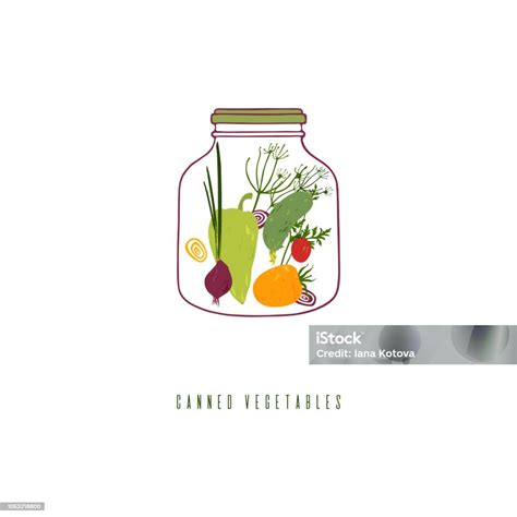 통조림된 야채입니다 유리 항아리와 야채 벡터 아이콘입니다 토마토 오이 피망 양파 딜 파 슬 리와 그림 식료품 저장실에 대한 스톡 벡터 아트 및 기타 이미지 Istock
