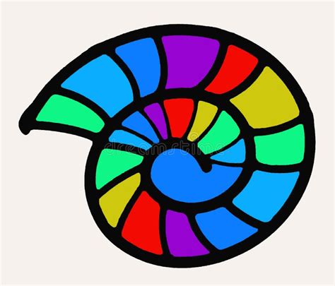 Abstract And Contemporary Digital Art Coloured Ammonite Fossil Design
