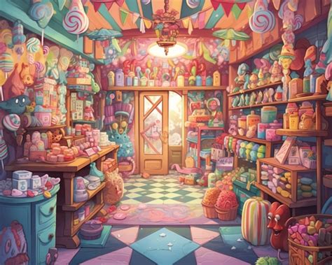 Premium Ai Image Brightly Colored Candy Shop With Lots Of Candy And Lollipops Generative Ai