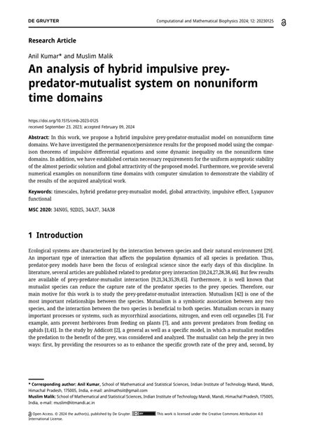 Pdf An Analysis Of Hybrid Impulsive Prey Predator Mutualist System On