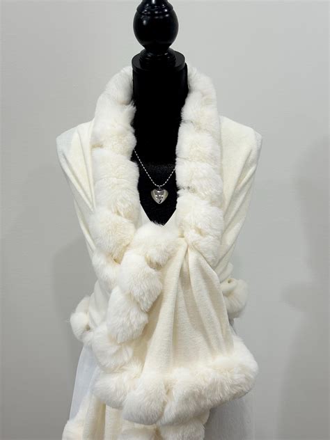 Winter White Faux Fur Wrap Shawl Throw Cover Up Cape Stole Scarf