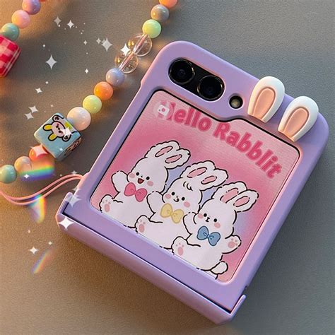 별하케이스 힌지커버 풀커버 헬로 레빗 리본 토끼 힌지보호 스트랩 케이스 갤럭시 Z플립5 케이스