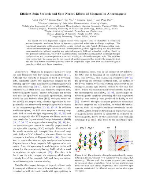 Pdf Efficient Spin Seebeck And Spin Nernst Effects Of Magnons In Altermagnets