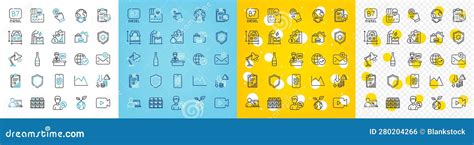 Vector Icons Set Of Checklist Spanner And Deflation Line Icons For Web App Vector Stock