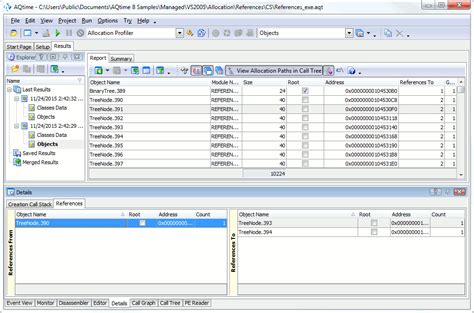Allocation Profiler Tutorial 4 Analyzing Results Of The References Sample Aqtime Documentation