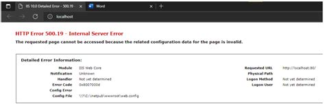 Asp Net Core Error 500 19 Internal Server Error The Requested
