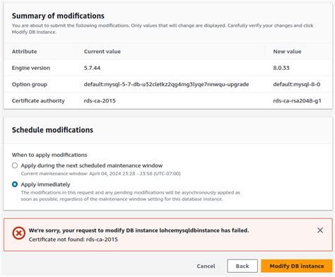 Amazon Web Services Upgrading Mysql From 57 To 80 Failed Due To