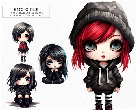 Chibi Emo Girls Clipart Png Files With Commercial Use Cute Digital