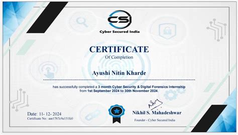 Cybersecuredindia Cybersecurity Internshipjourney Gratitude Ayushi Kharde