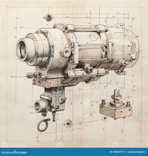 Engineering Schematic With Components Bolts Gears And Cylinders