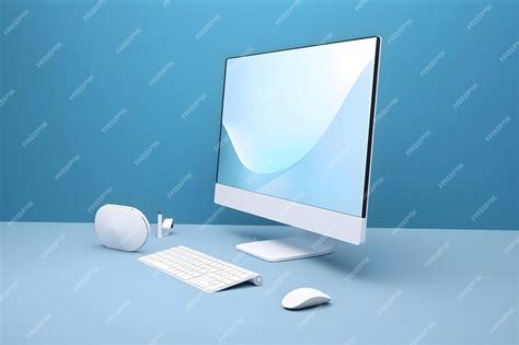 Free Photo Computer Monitor With Keyboard And Mouse On Blue