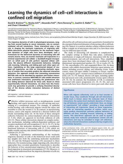 Pdf Learning The Dynamics Of Cellcell Interactions In Confined Cell Migration