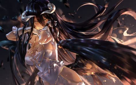 Download Wallpaper Girl Overlord Cleavage Horns Long Hair Dress