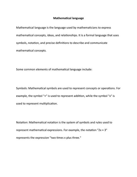 Mathematical Language Mathematical Language Mathematical Language Is The Language Used By